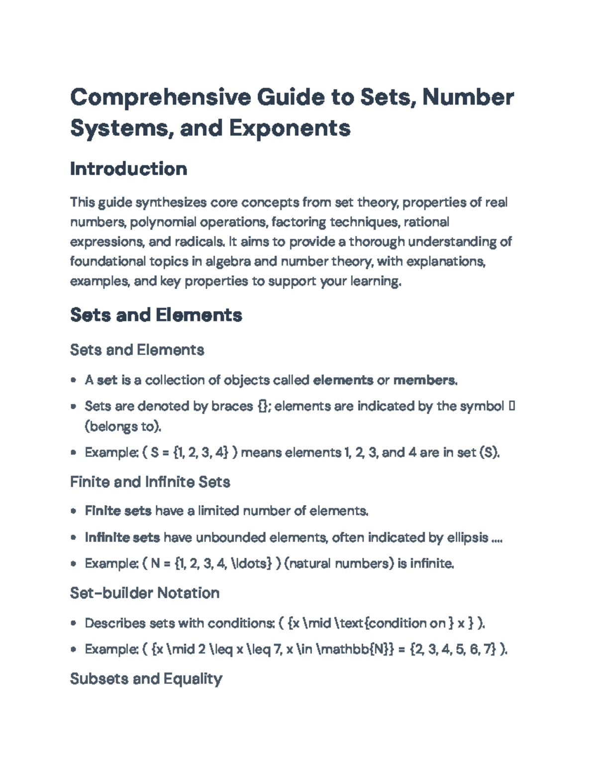 Comprehensive Study Guide: Sets, Number Systems & Exponents - Studocu