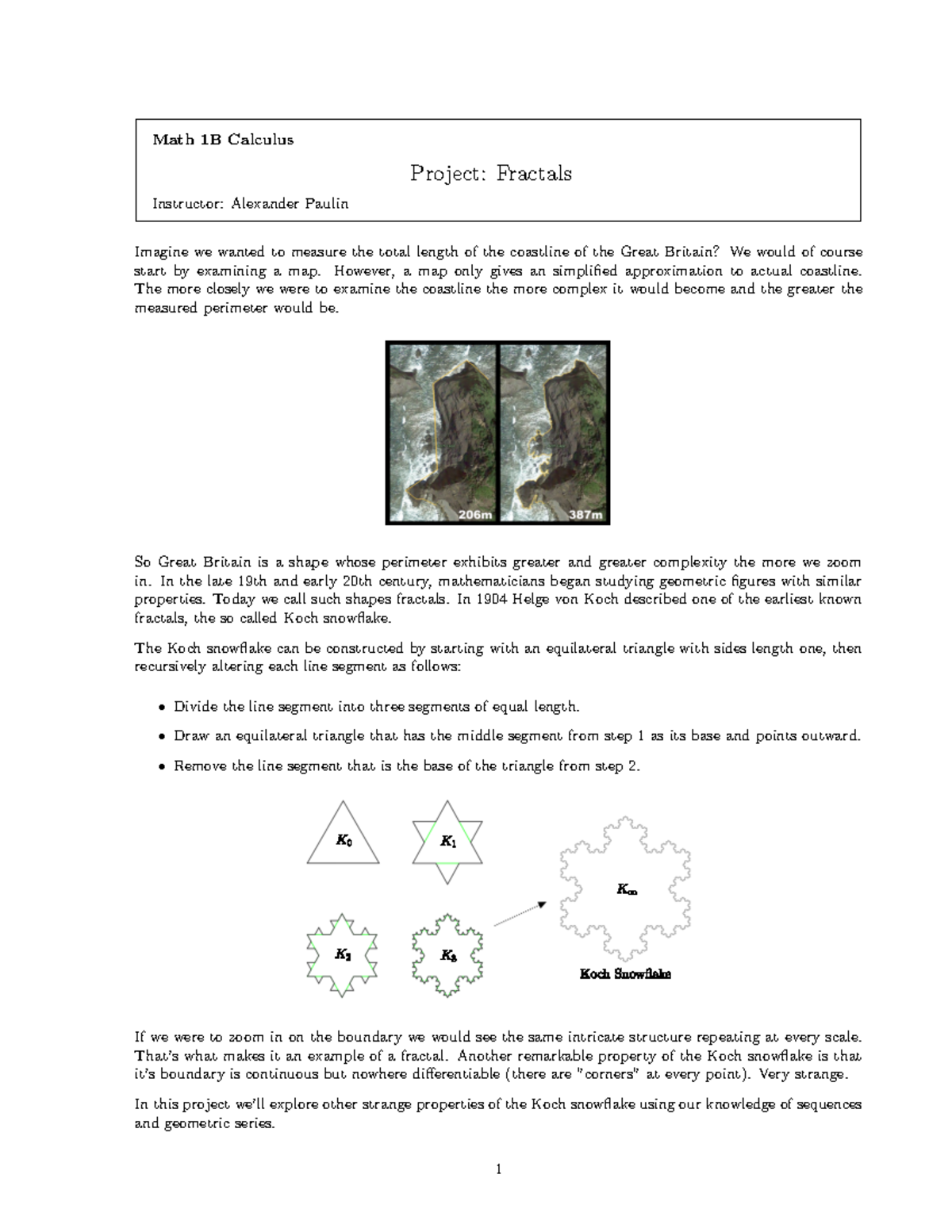 Math 1B: Project on Fractals and Koch Snowflake Exploration - Studocu