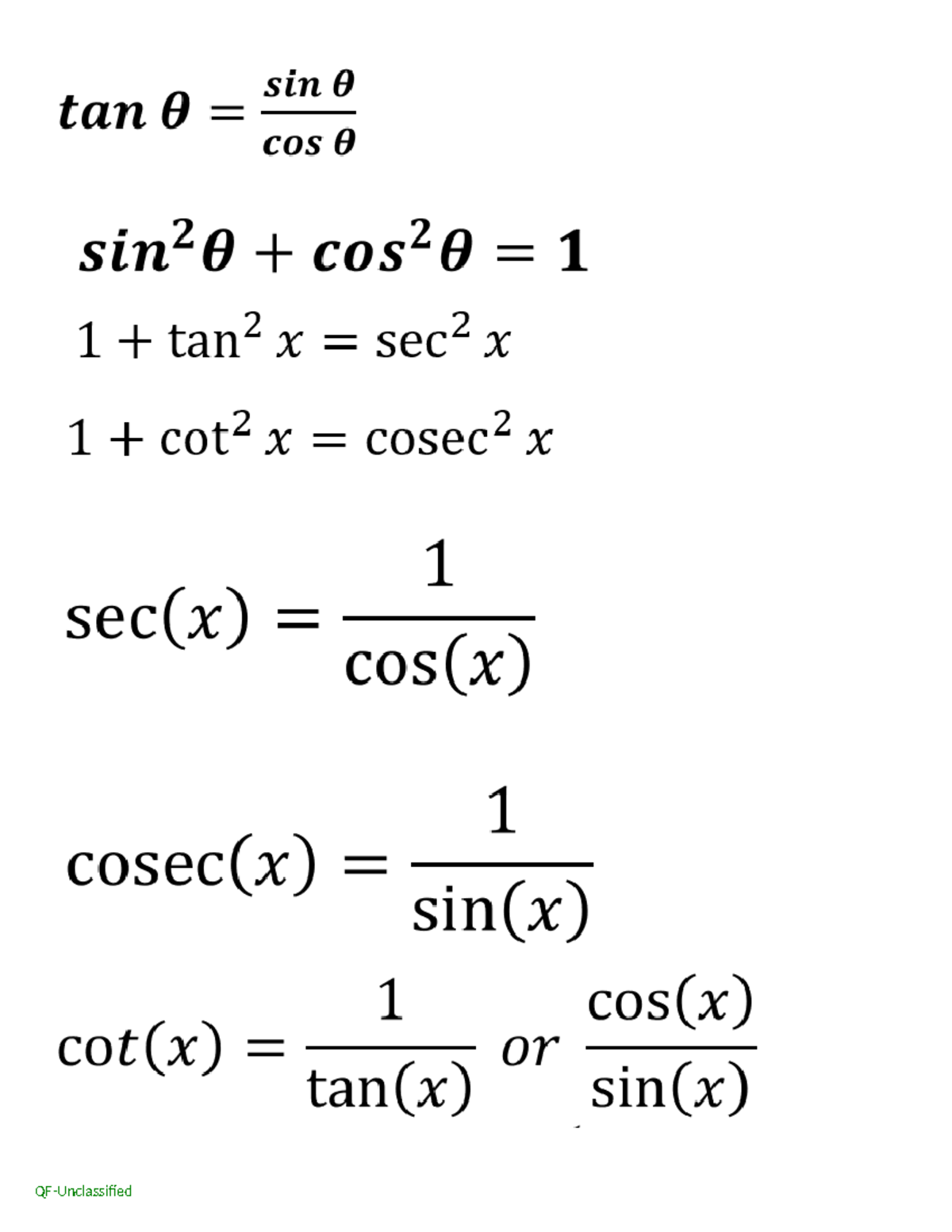 AP Precalculus Formula (2) - sin tan 6 cos 0 cos?0 1 1 tan? x sec? x 1 ...
