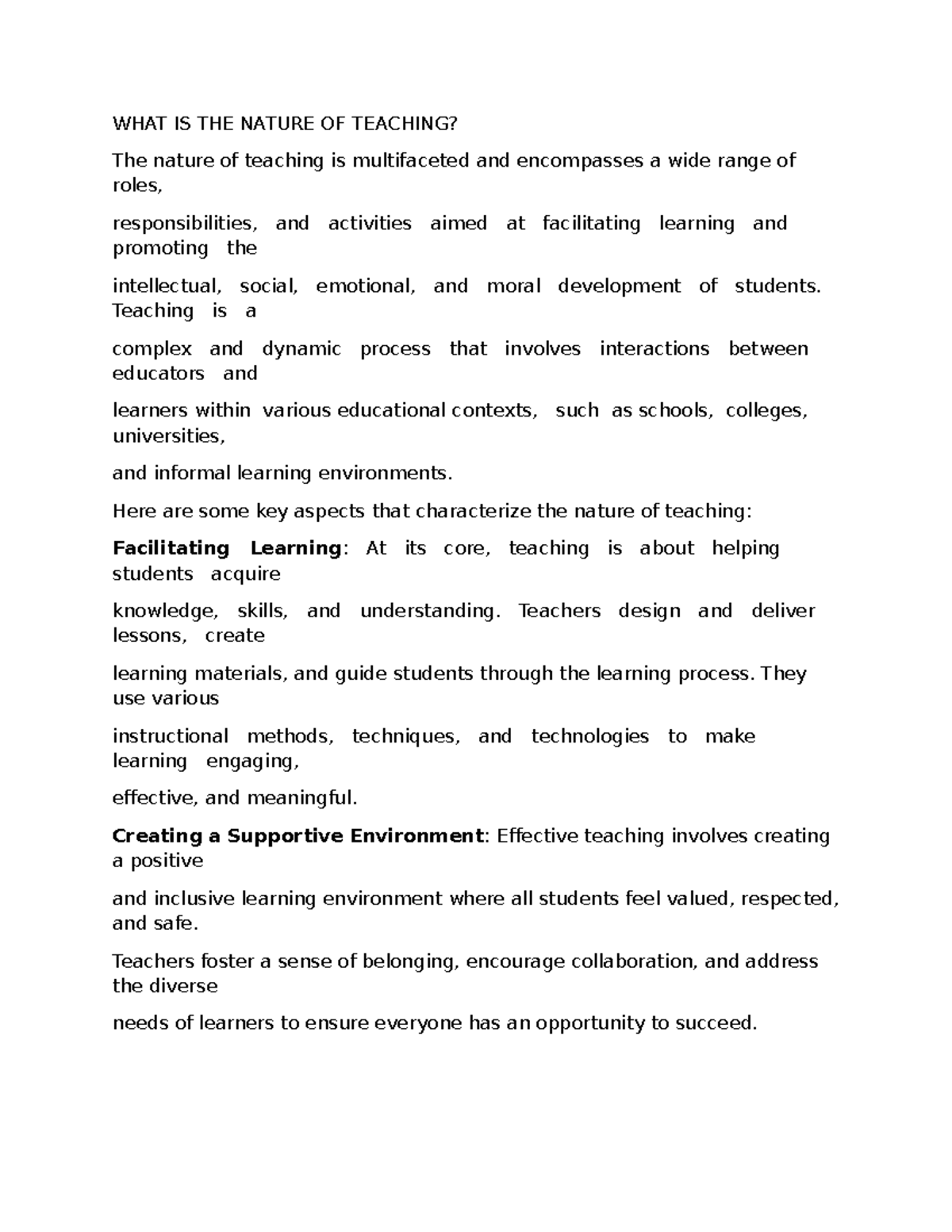 Roles and Responsibilities of Teachers: A Comprehensive Overview - Studocu