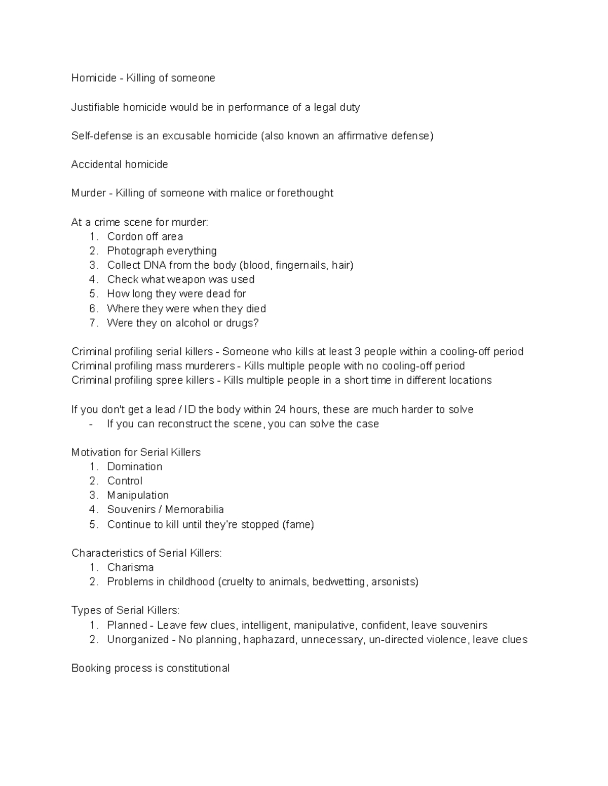 Criminal Profiling and Homicide Analysis Notes (CRJ 101) - Homicide ...
