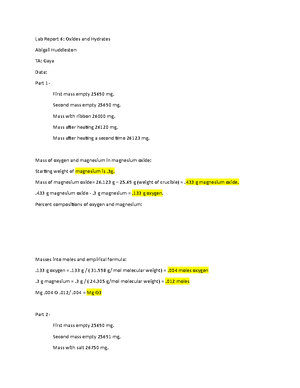 Pre-lab note book example - An Example of Pre-Lab Report Purpose/objective: Write the objective ...