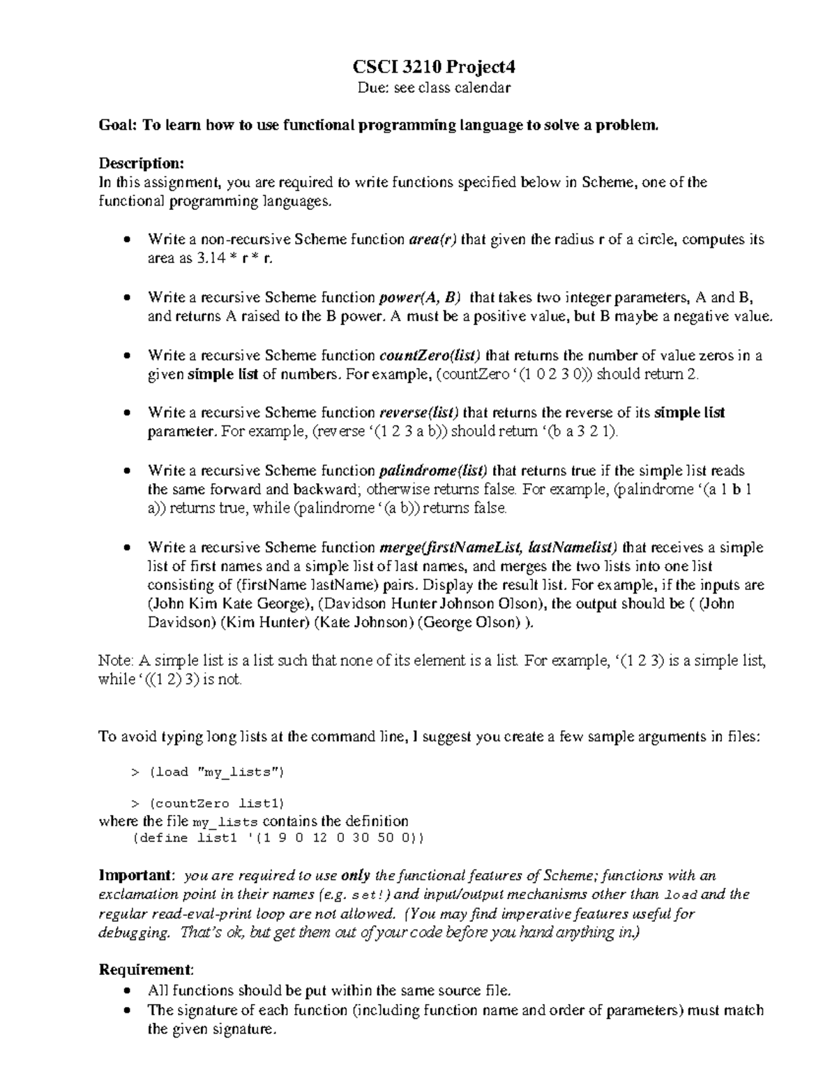 CSCI 3210 Project 4: Functional Programming in Scheme - Studocu
