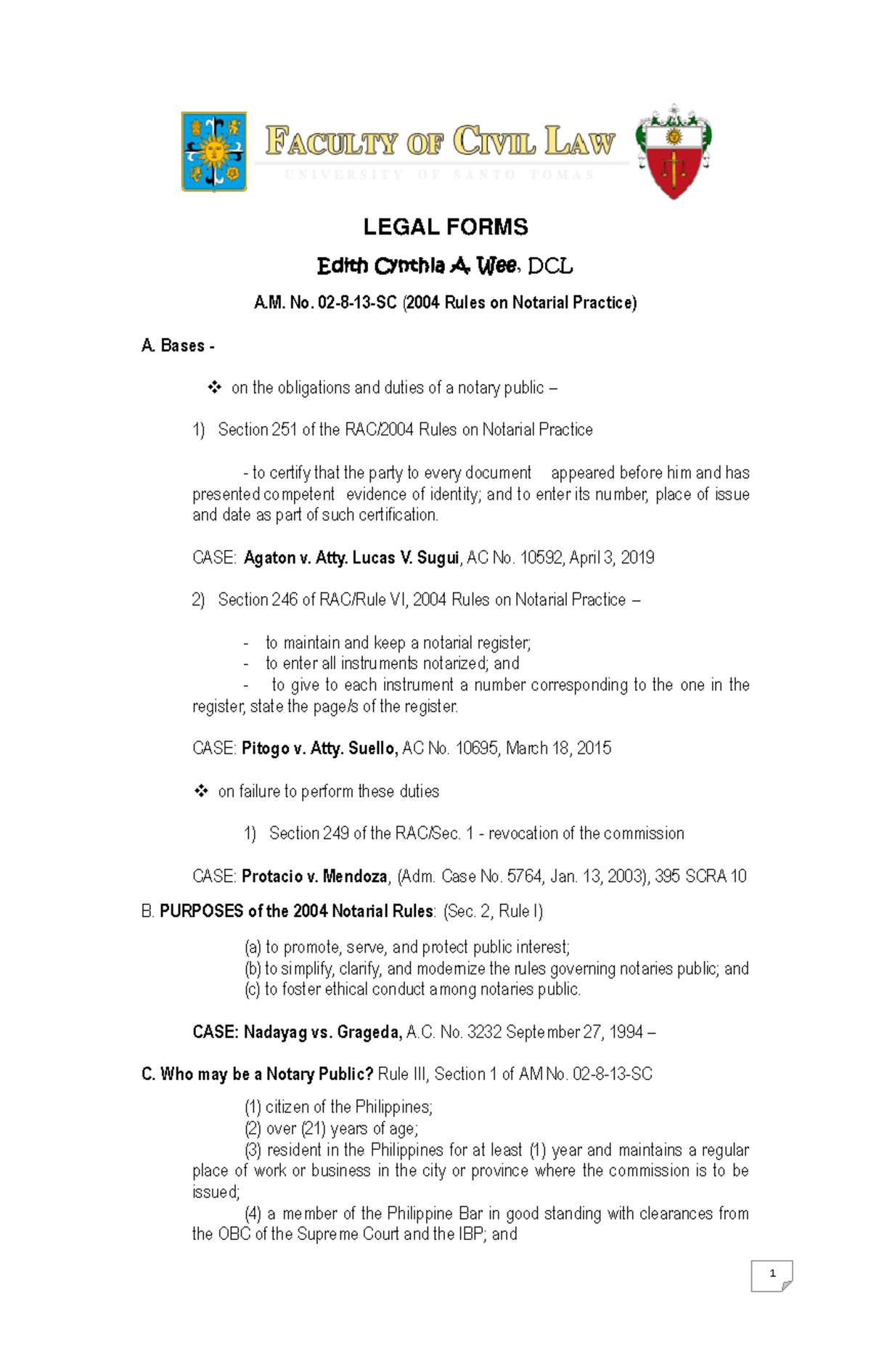 Legal-forms-lecture - Law materials - LEGAL FORMS Edith Cynthia A. Wee ...