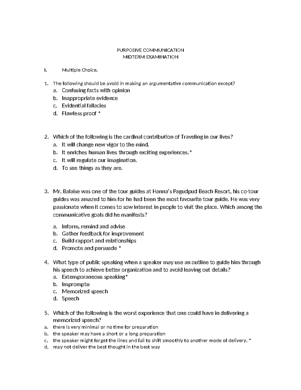 Purposive Communication Midterm Exam Questions and Answers - Studocu