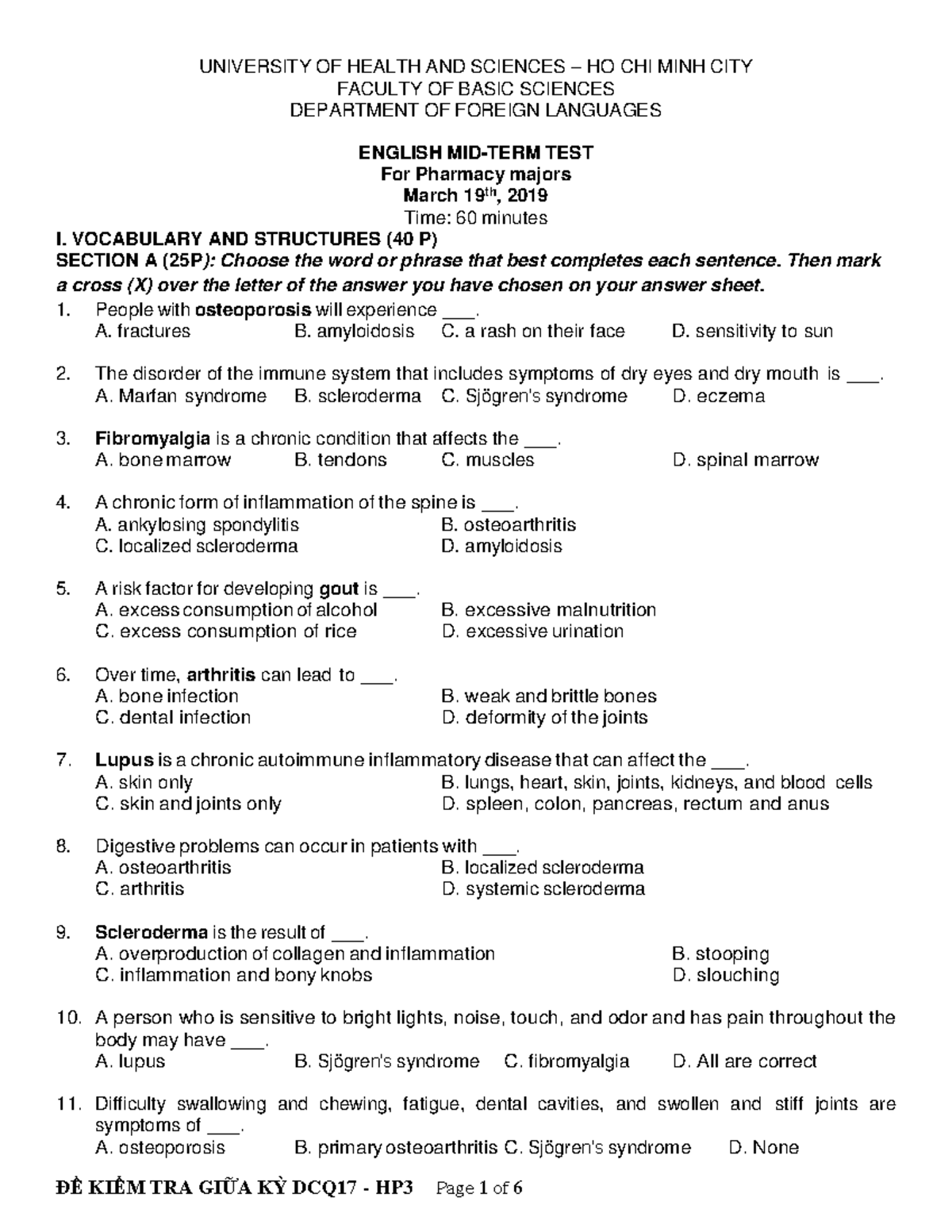 Midterm English Test for Pharmacy Majors - DCQ17 HP3 - Studocu