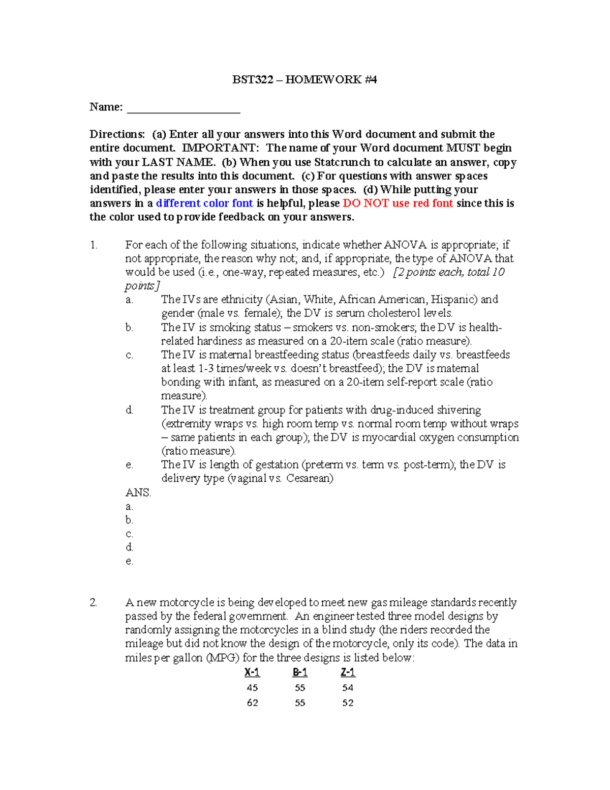 BST322 - Homework 4: ANOVA Tests and Statistical Analysis - Studocu
