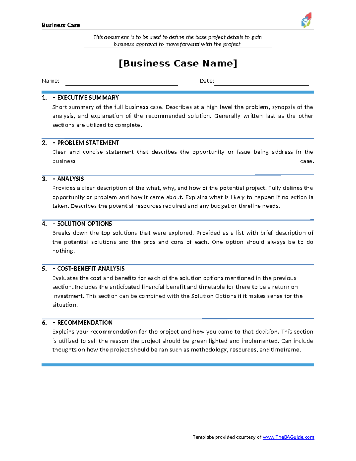 Business Case Template for Project Approval - The BAGuide - Studocu