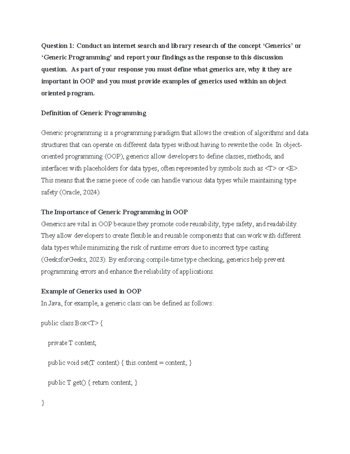 CS 4402 - Discussion Assignment: Generics & Open Recursion in OOP - Studocu