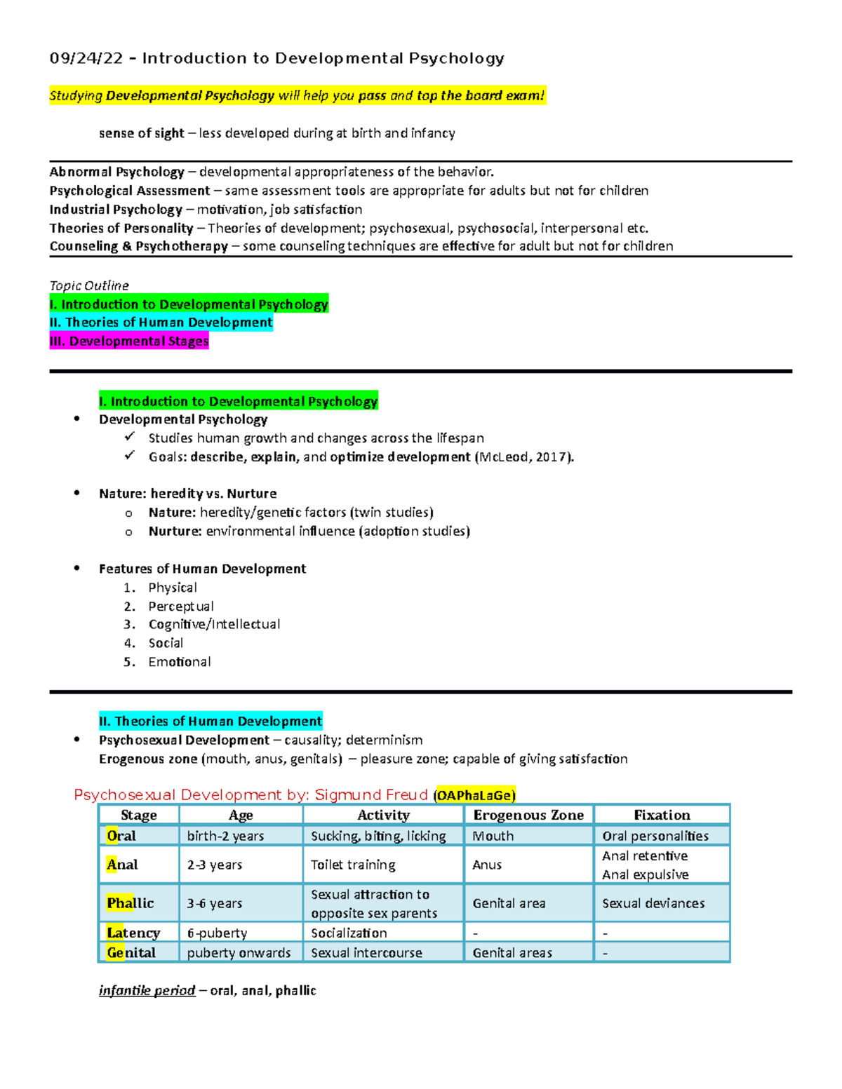 Developmental Psychology Lecture Notes (PSY101) - Key Concepts and ...
