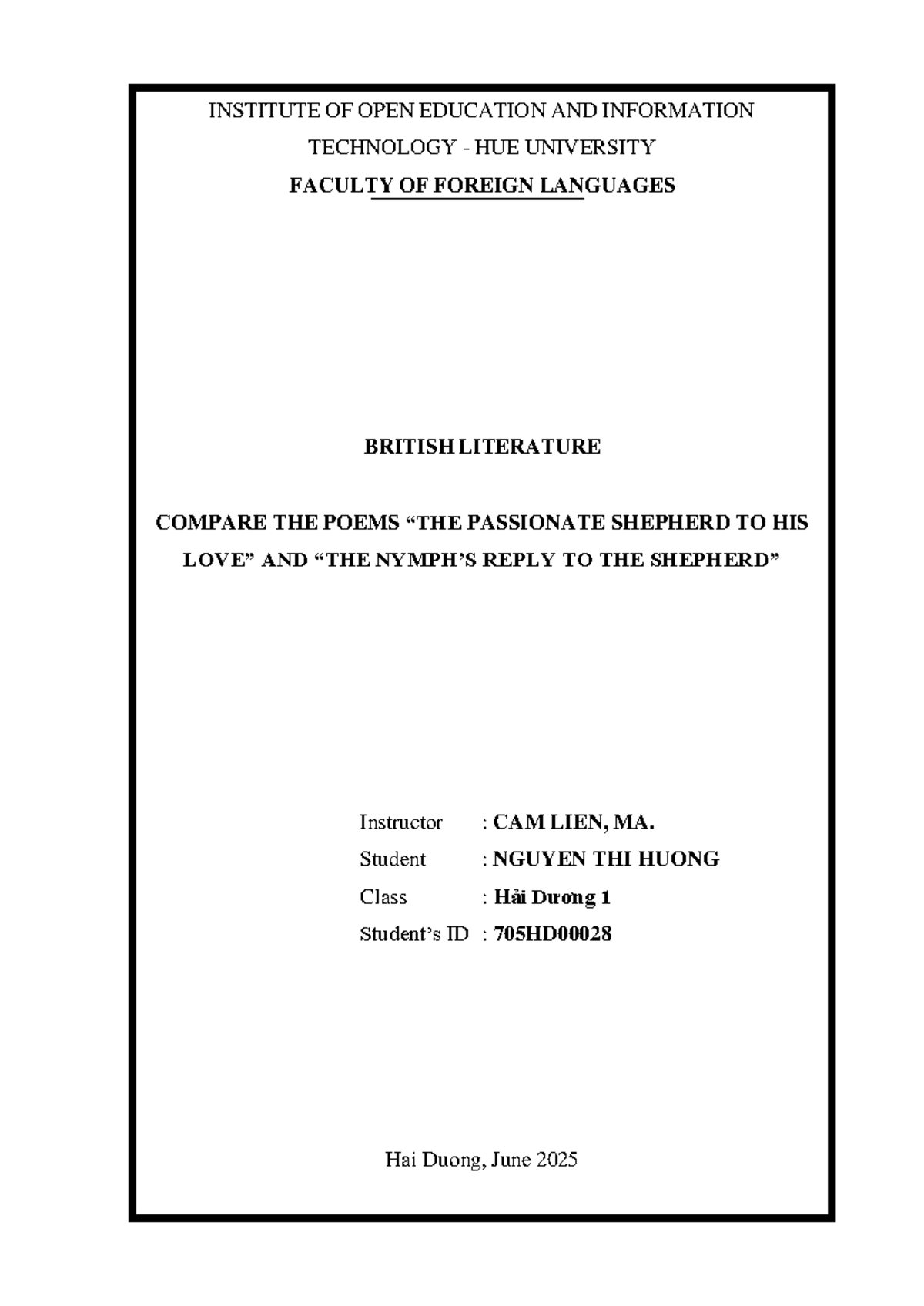 Comparative Analysis of "The Passionate Shepherd" and "The Nymph's ...
