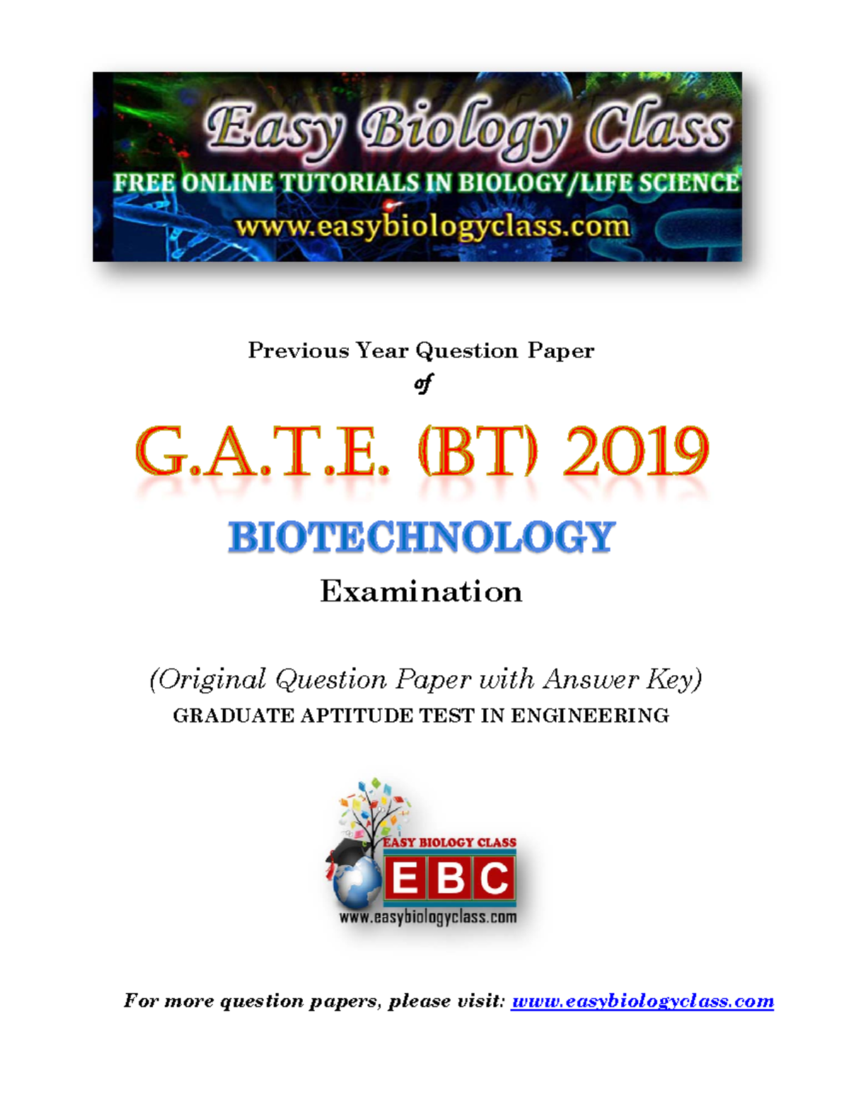GATE BT 2019 Solved Question Paper - Previous Year Question Paper of ...
