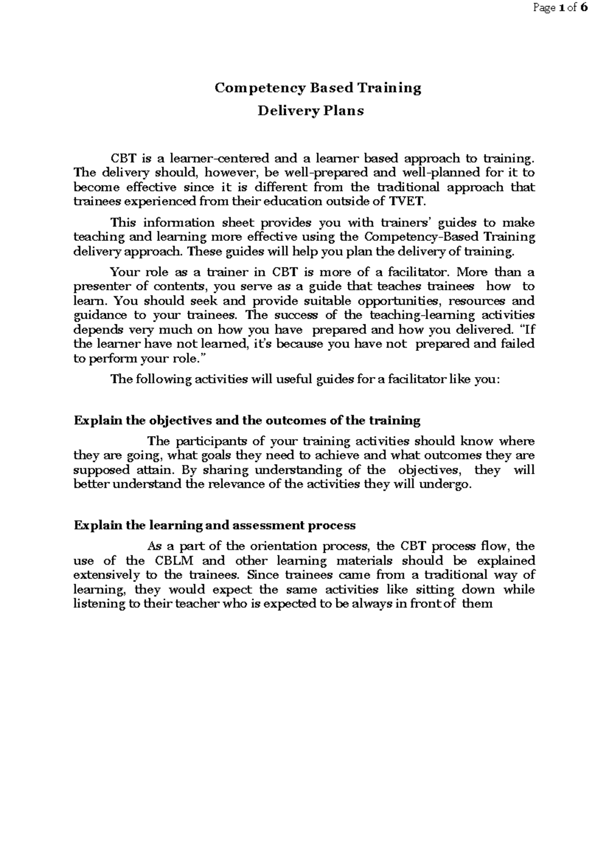 Competency-Based Training Delivery Plans: A Comprehensive Guide - Studocu