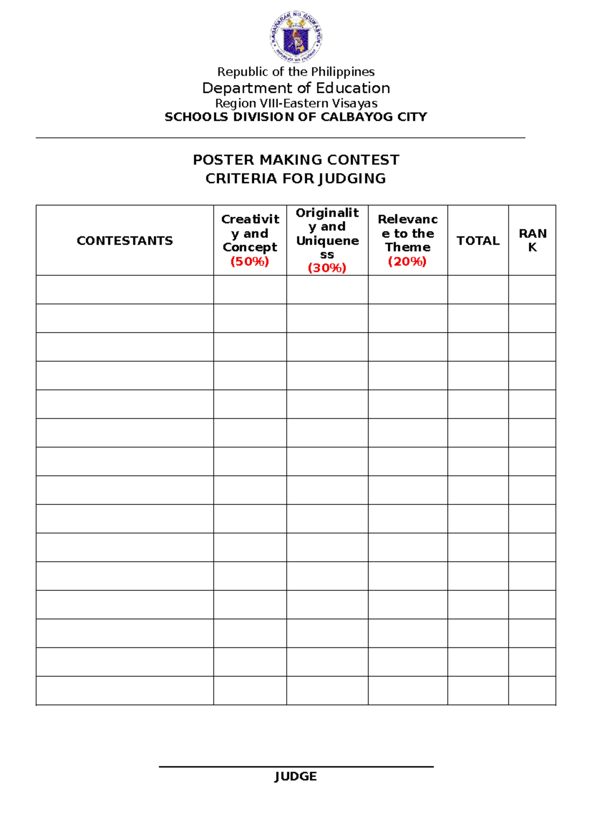 Criteria for Judging Poster & Slogan Making Contest - PSA - Studocu