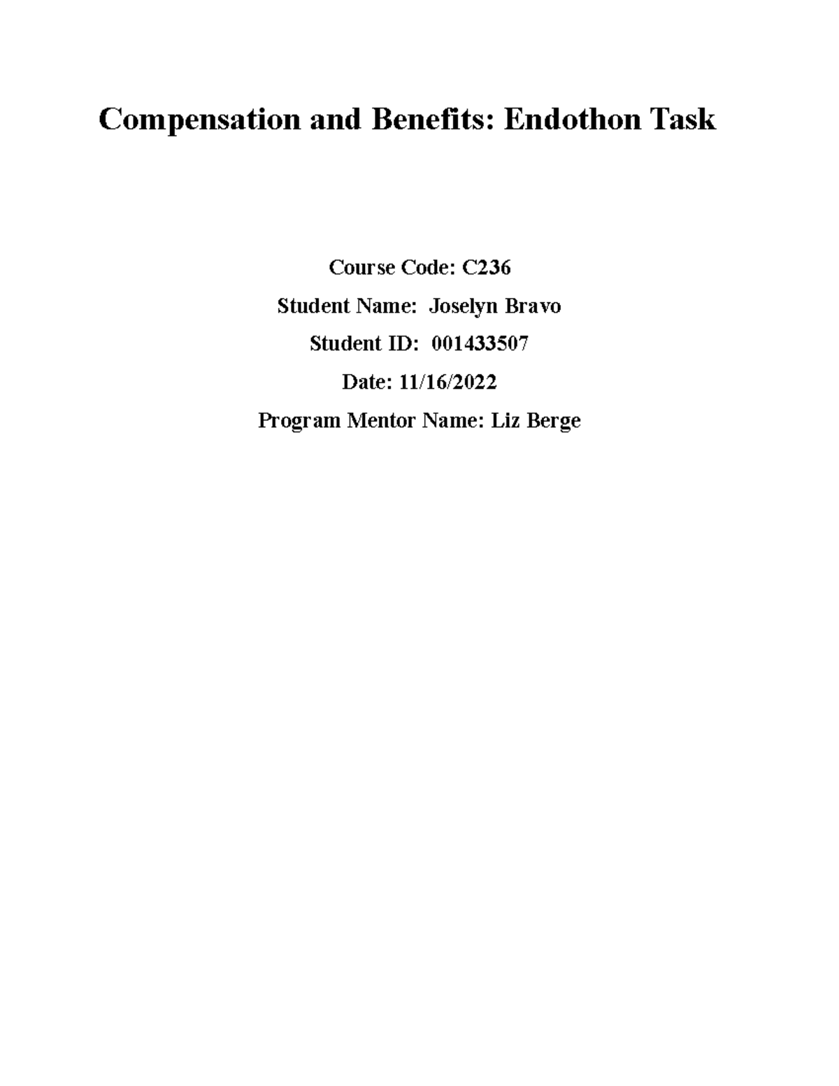 C236 Endothon Task 1 - Task 1 - Compensation and Benefits: Endothon ...