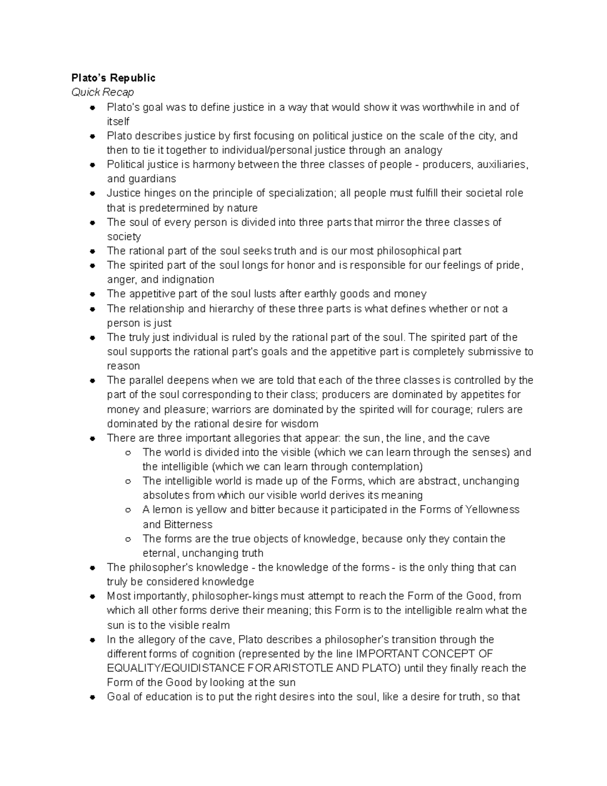 CC Midterm Study Guide - Plato’s Republic Quick Recap Plato’s goal was ...