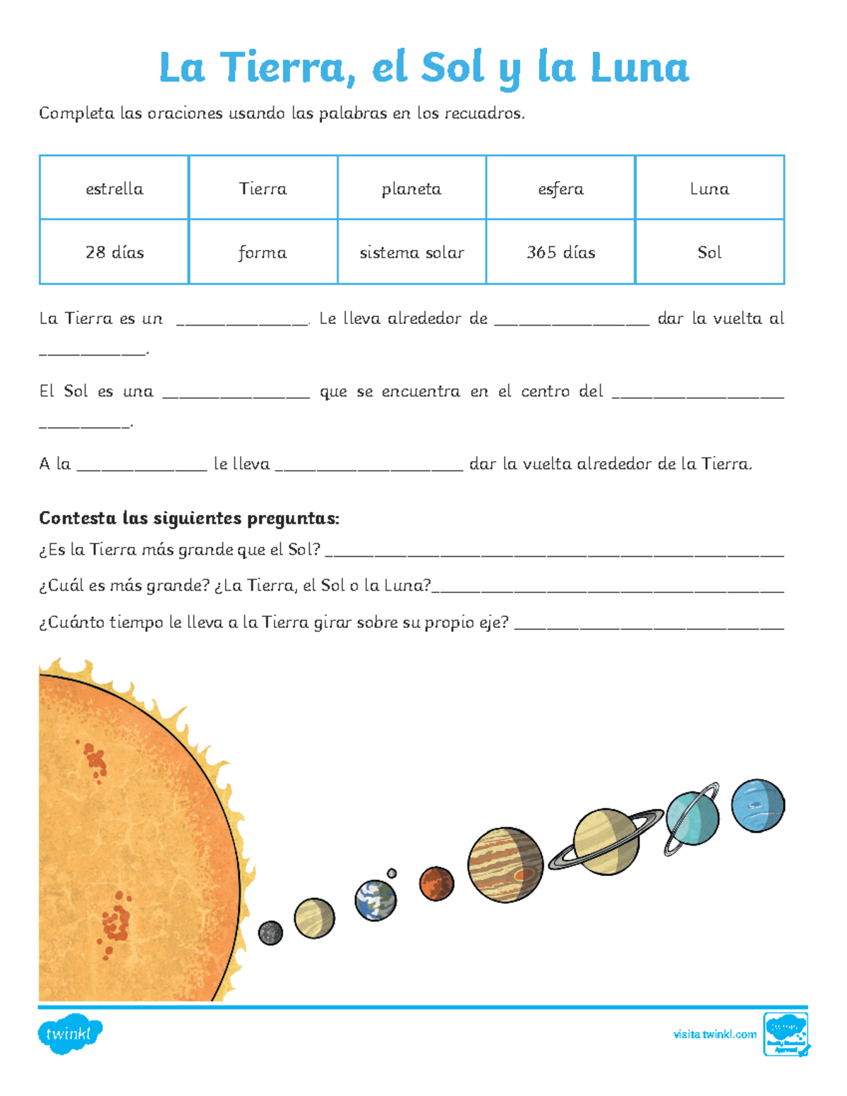 Sa cn 14 ficha de actividad el sol el planeta tierra y la luna - La ...