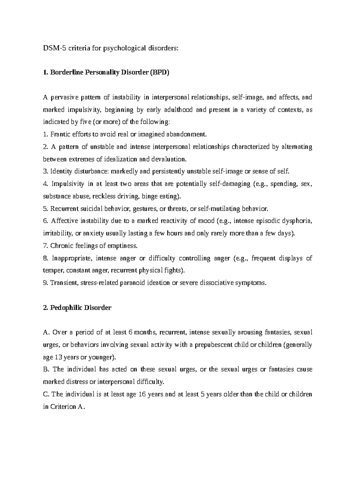 Psychological Disorders Overview: BPD, Pedophilia, Narcolepsy & More ...