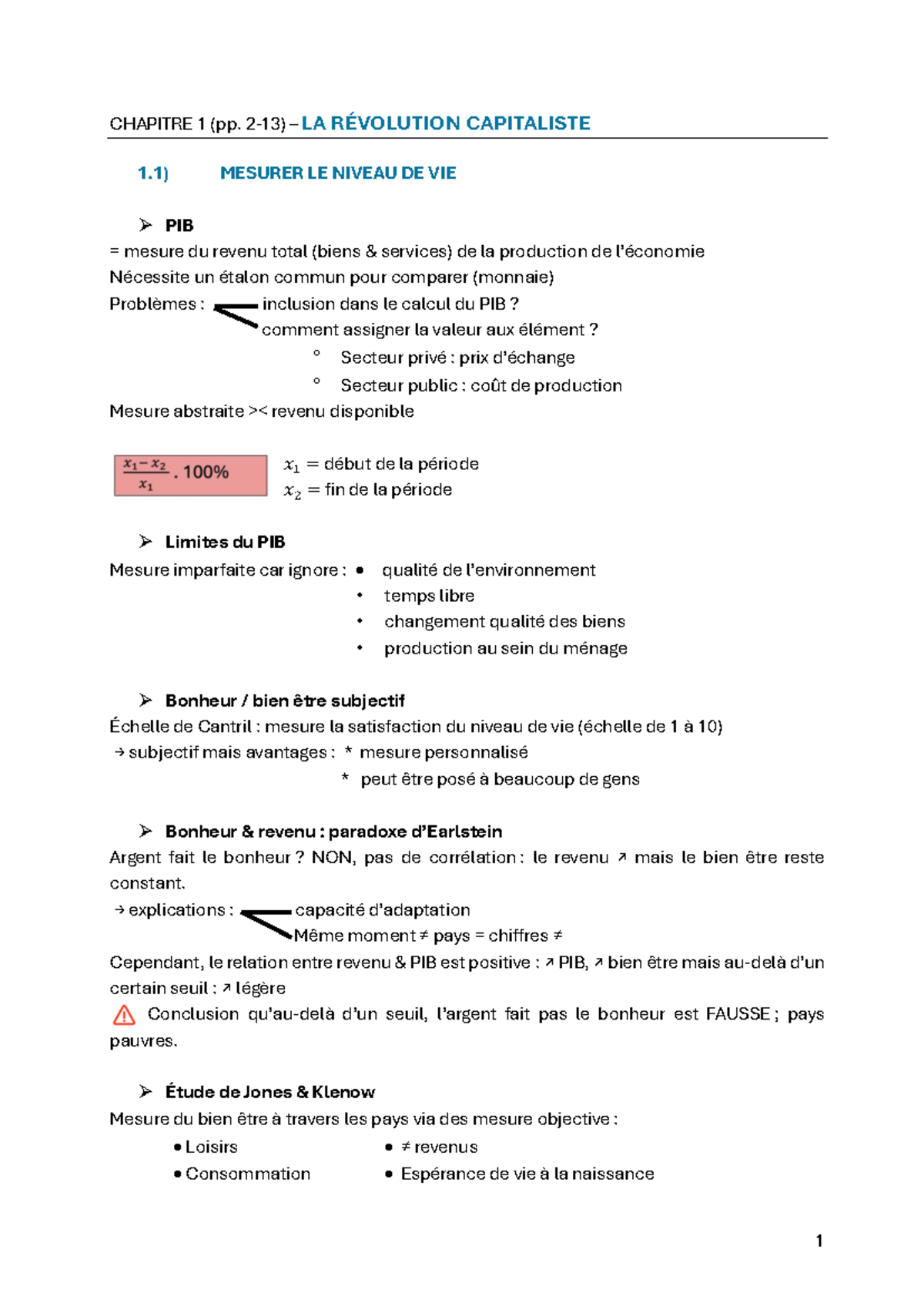 CHAPITRE 1 & 2 : Économie Politique - Niveau de Vie et Croissance ...