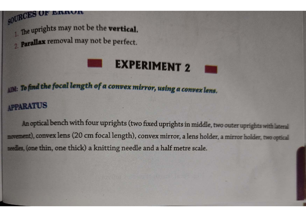 Focal Length Determination of Convex Mirror - Experiment 2 - Studocu