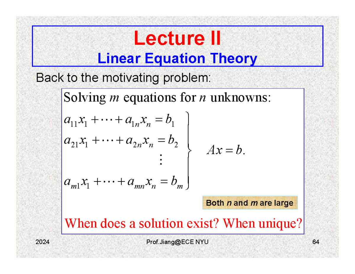 Lecture 2: Linear Equation Theory - EL5253 Notes and Examples - Studocu