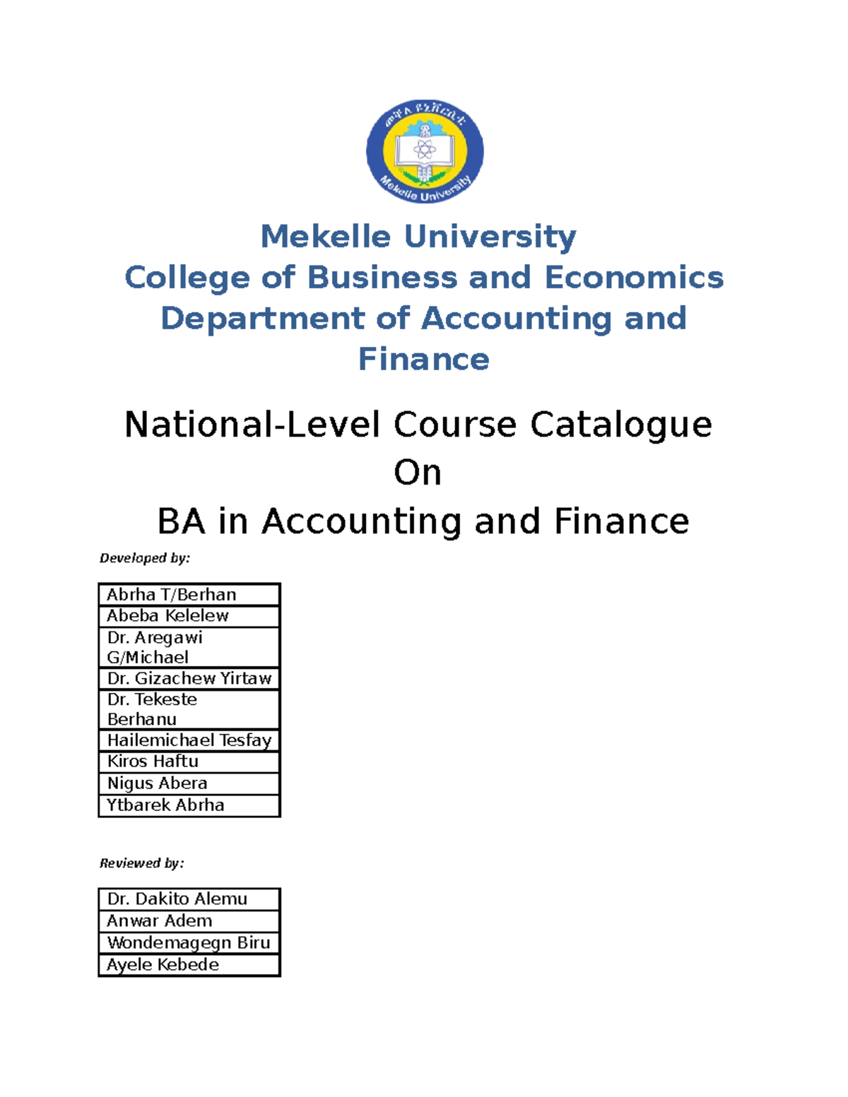 BA in Accounting and Finance Course Catalogue Overview - Studocu