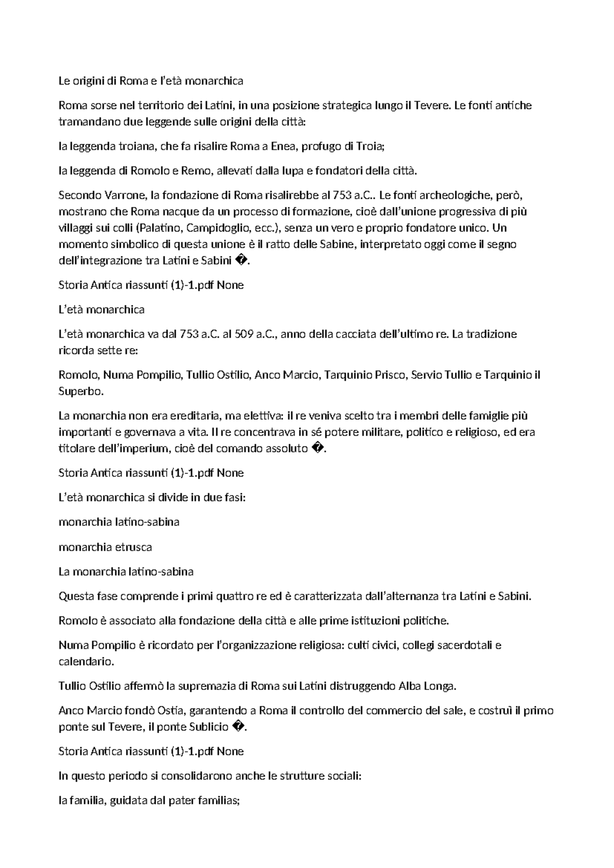 Storia Antica: Le Origini e la Monarchia di Roma (CORSO STORIA) - Studocu