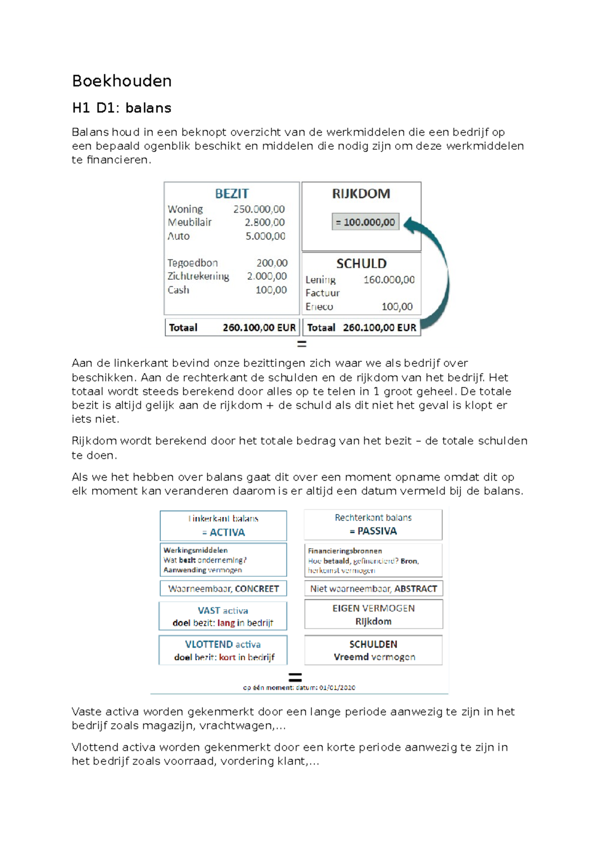 Boekhouden samenvatting - Boekhouden H1 D1: balans Balans houd in een ...