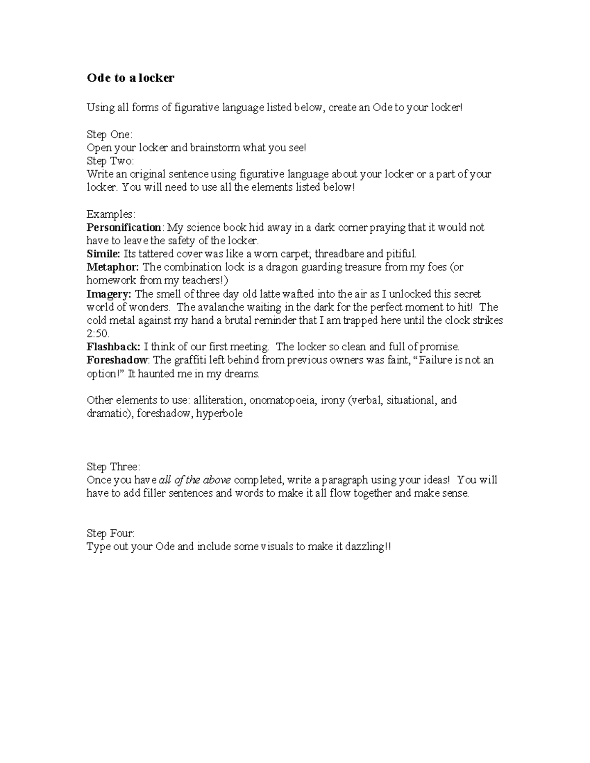 Ode to My Locker: A Creative Exploration Using Figurative Language ...