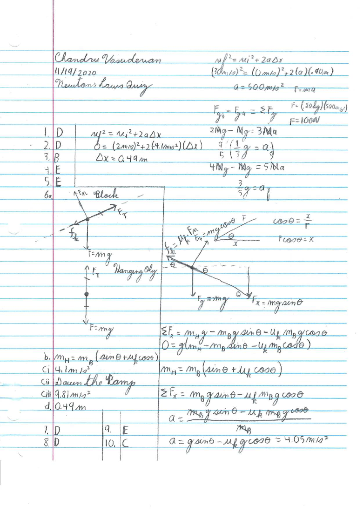 Newton's Laws Quiz - Mi² 2aDx (30m1)2 Study Guide - Studocu