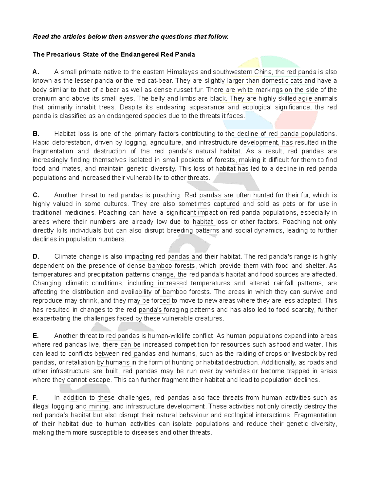 WK6 - Y4 - ENG - EXT - Red Panda Conservation Challenges and Solutions ...