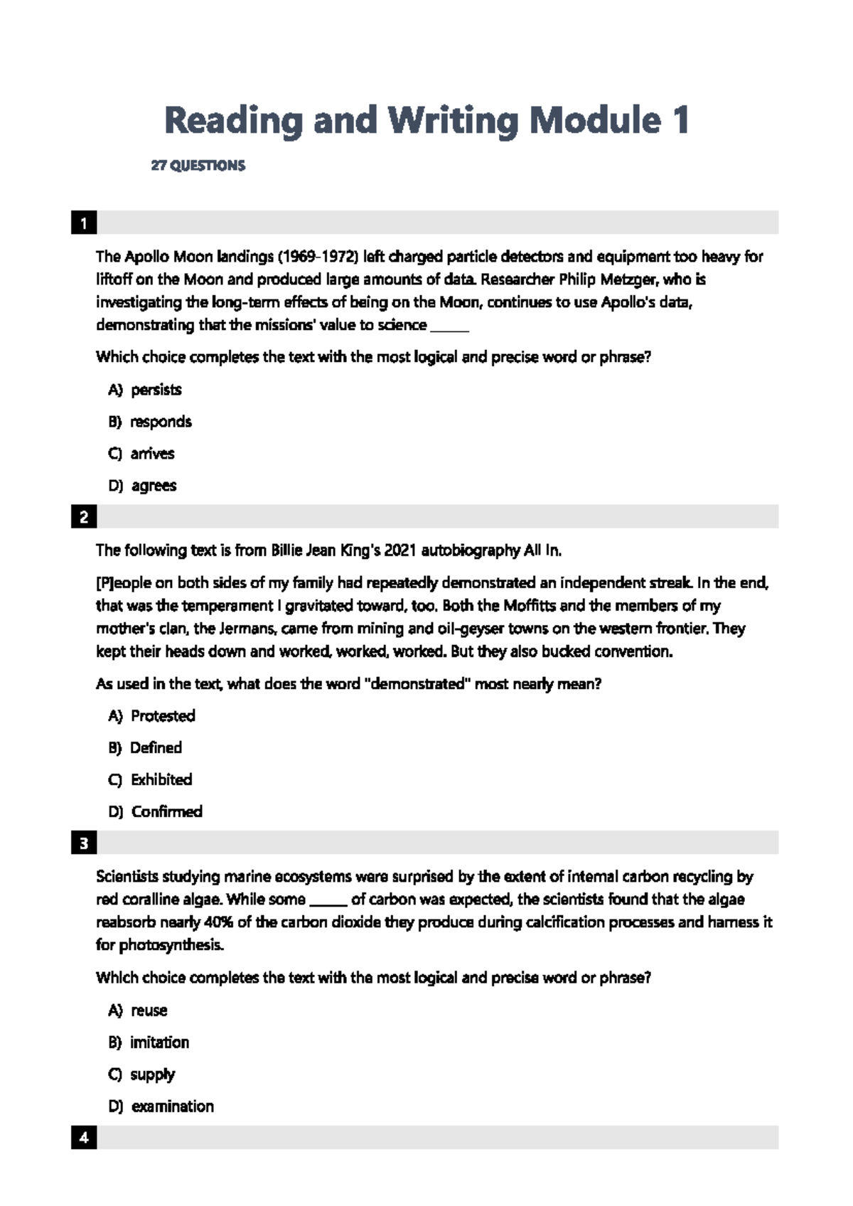 Reading and Writing Module 1: 27 Questions on Various Texts - Studocu