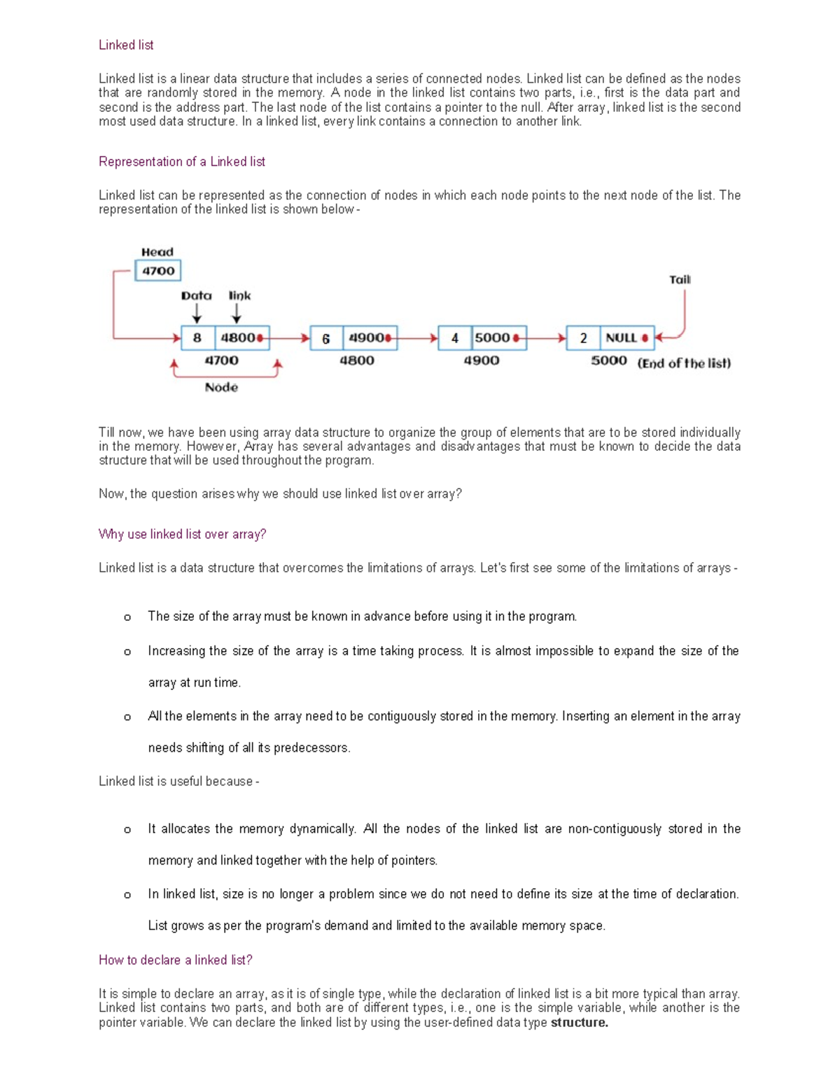 Linked List Overview: Structure, Types, and Operations - Studocu