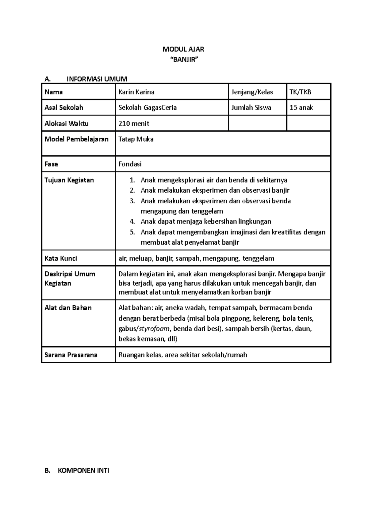 Modul Ajar Banjir dan Hujan untuk Kelas TK/TKB - PAUD - Studocu