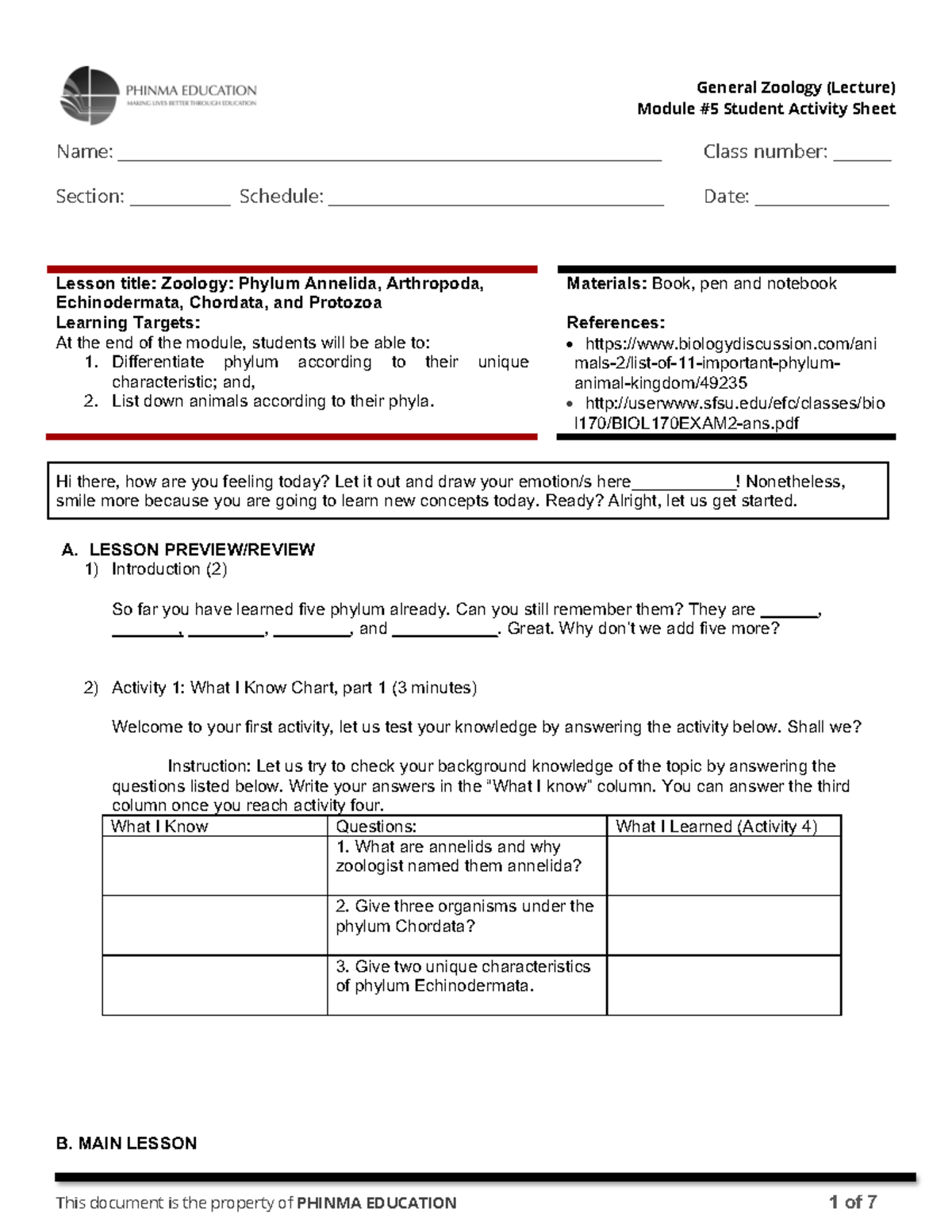 Gen Zoo Lec SAS 5 - Module # 5 Student Activity Sheet Name: - Studocu