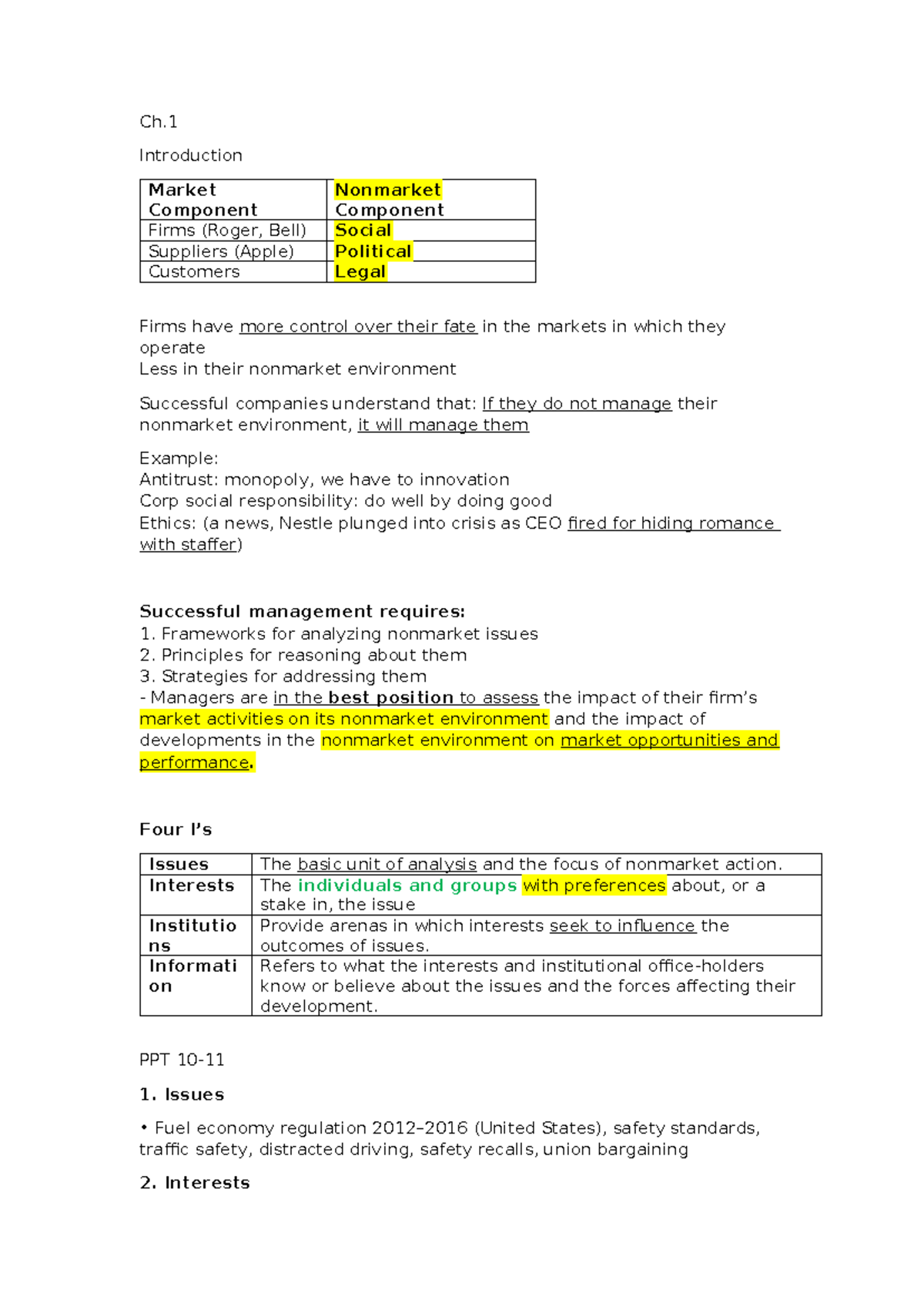Business & Its Environment: Nonmarket Strategies Overview (BIE 101 ...