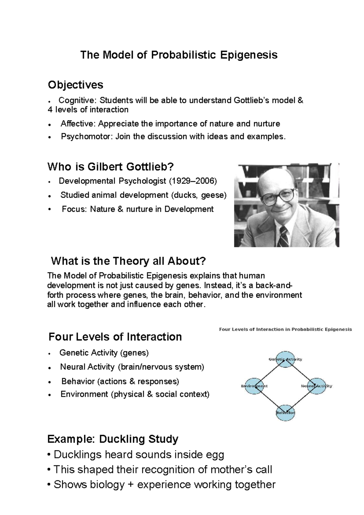 PSY 101: The Model of Probabilistic Epigenesis Explained - Studocu