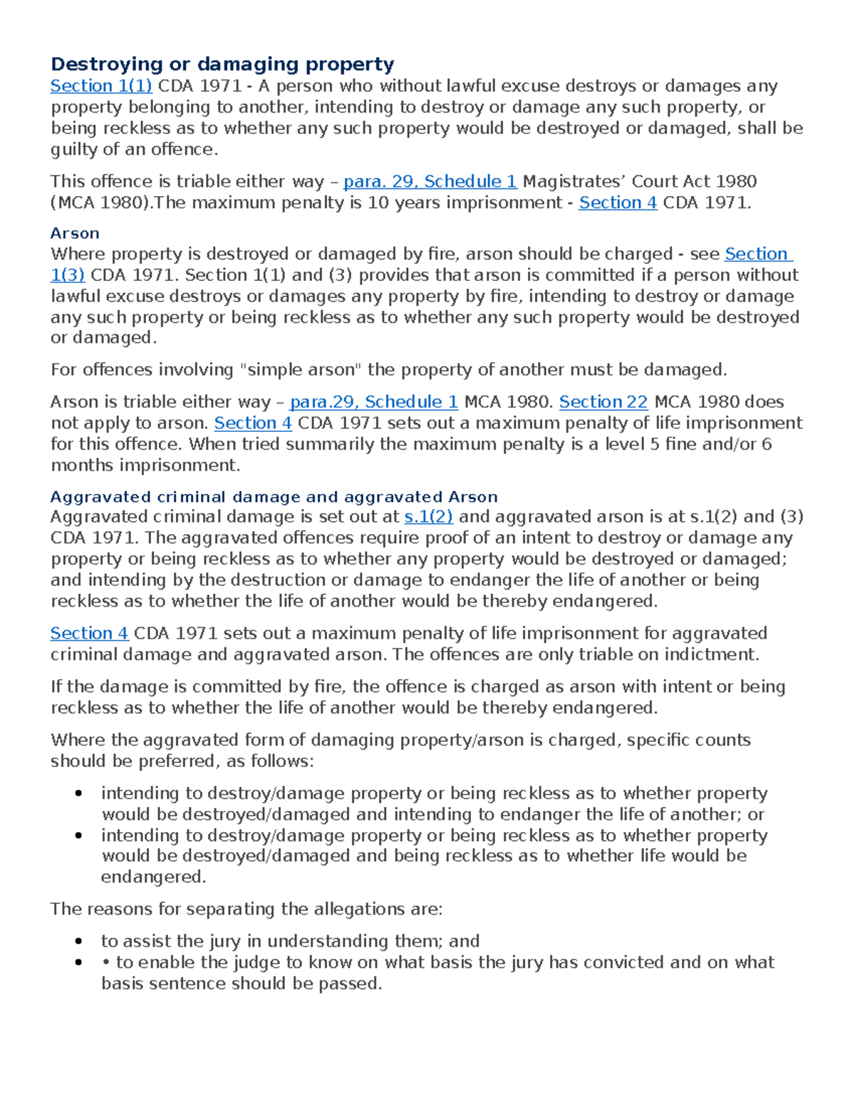 Criminal Damage Overview and Key Offences Summary Chart - Studocu