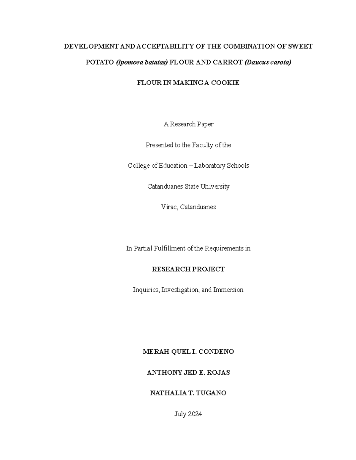 Development and Acceptability of Cookies - i DEVELOPMENT AND ...