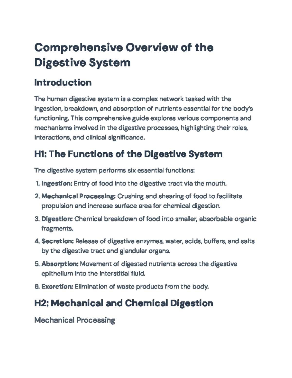Comprehensive Guide to the Human Digestive System (BIO 101 ...