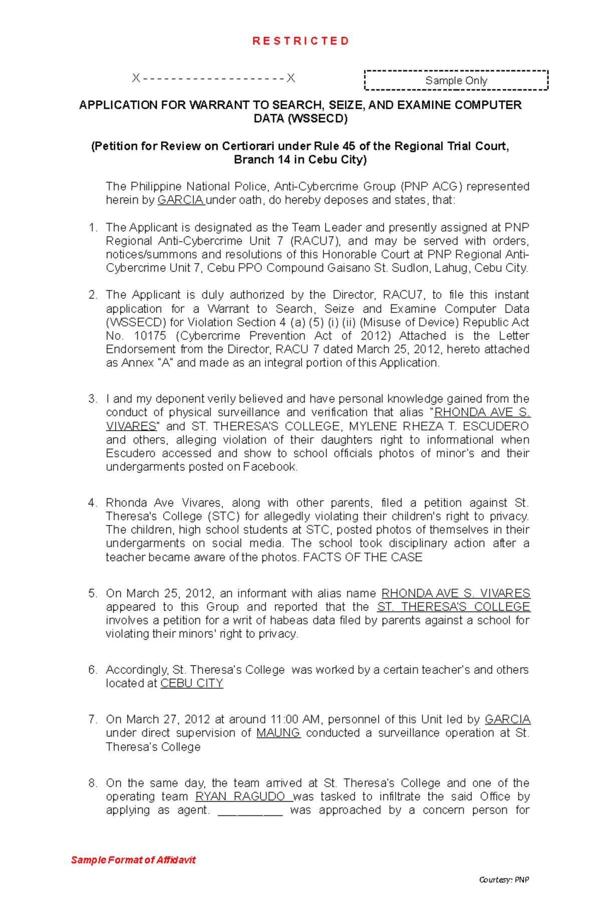 Application for Warrant to Search, Seize Computer Data (WSSECD) - Studocu