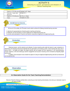 FS1-Activity-1 - I hope it can help - FIELD STUDY 1 Content and ...