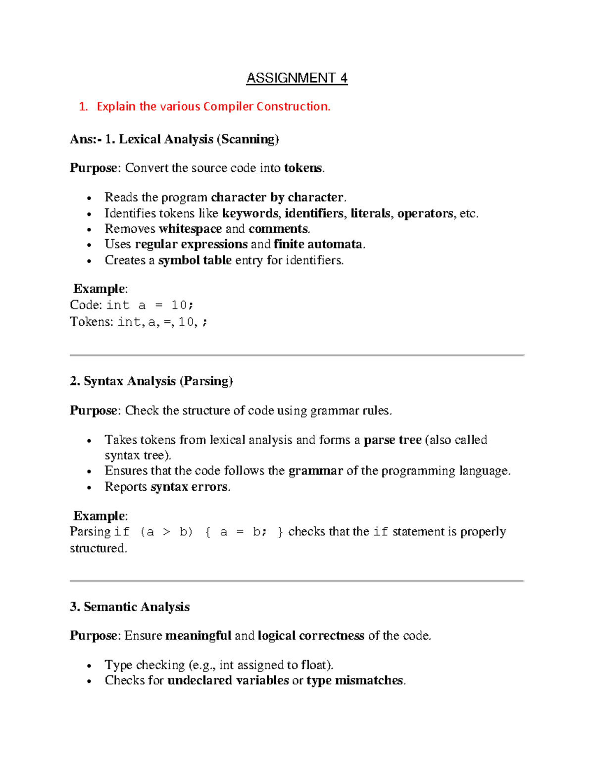 Compiler Construction Overview: Assignment 4 Insights and Analysis ...