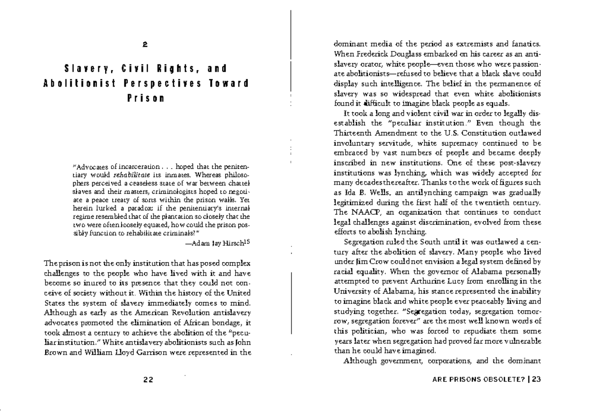 Analyzing Historical Connections: Slavery, Racism, and Prisons (CRS 101 ...