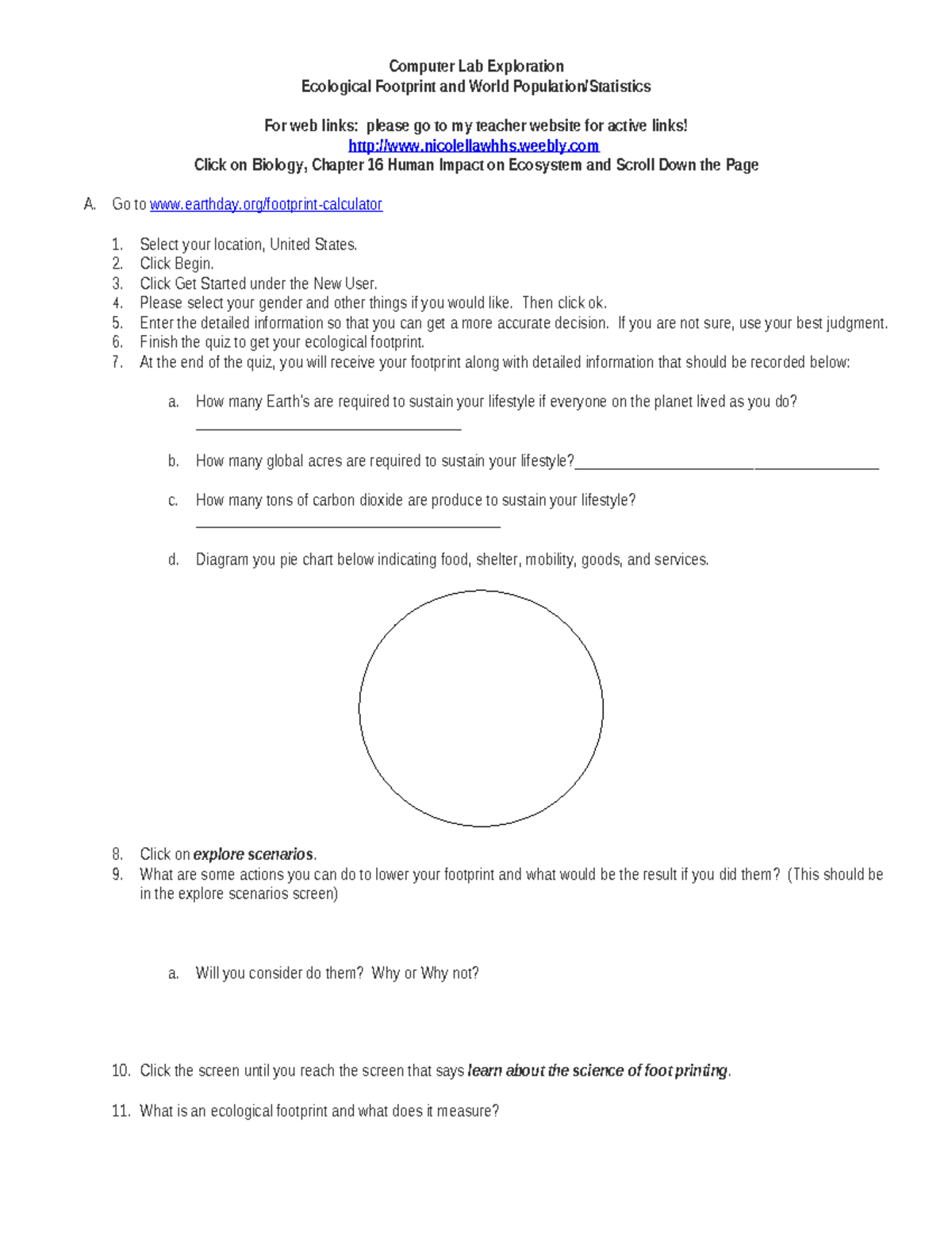 Biology 16 Lab: Exploring Ecological Footprints and Population Trends ...