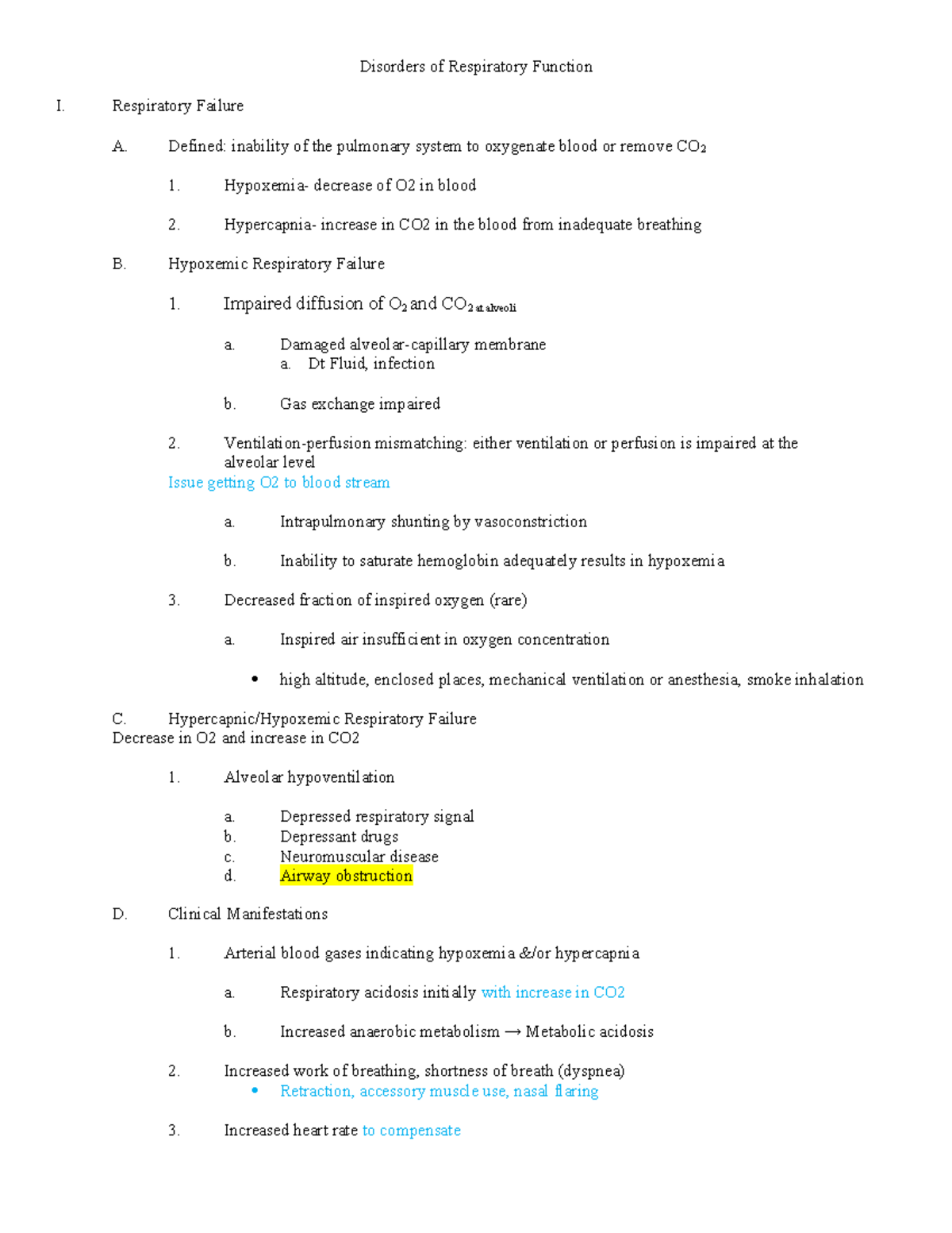 Disorders of Respiratory Function I: Respiratory Failure and Related ...
