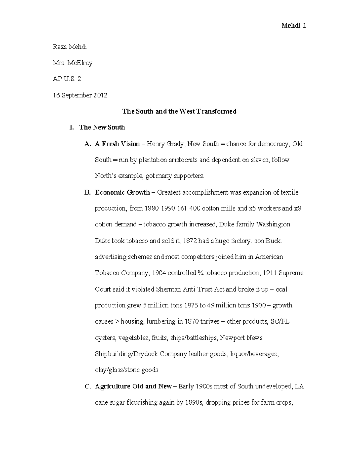 APUSH Tindall 19 - Chapter Notes on The South and the West Transformed ...
