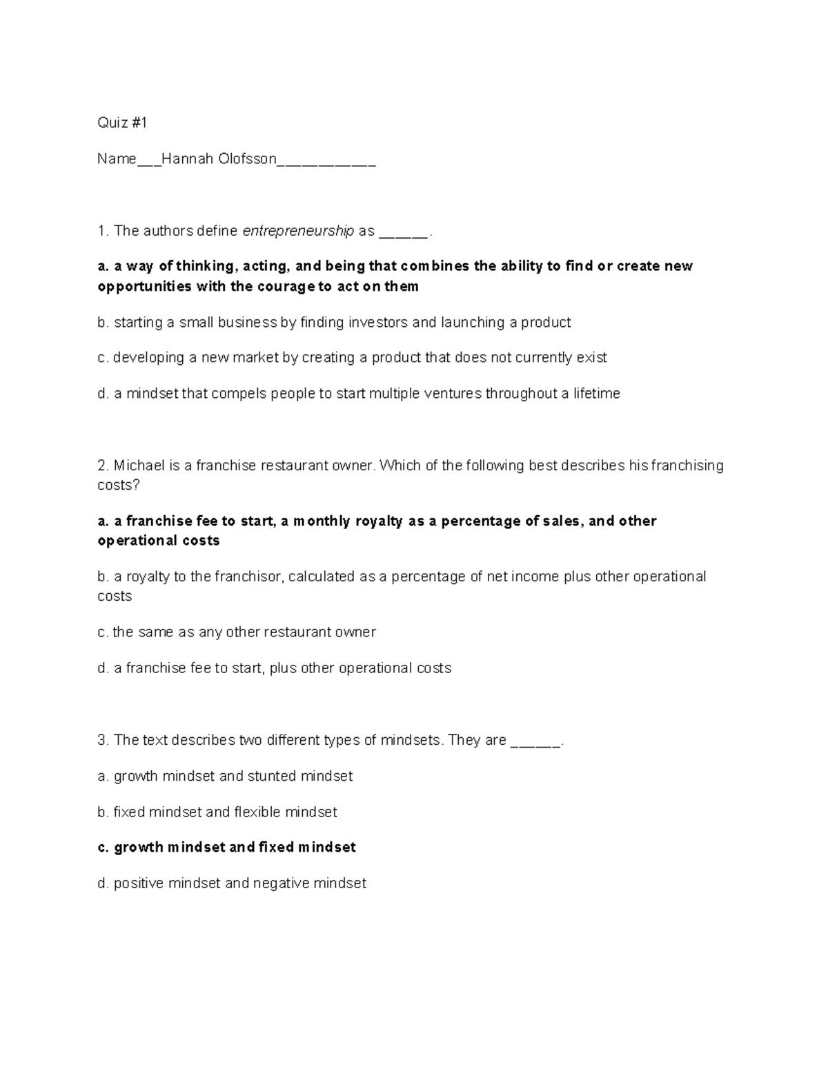 Quiz #1-2: Introduction to Entrepreneurship Concepts - Studocu