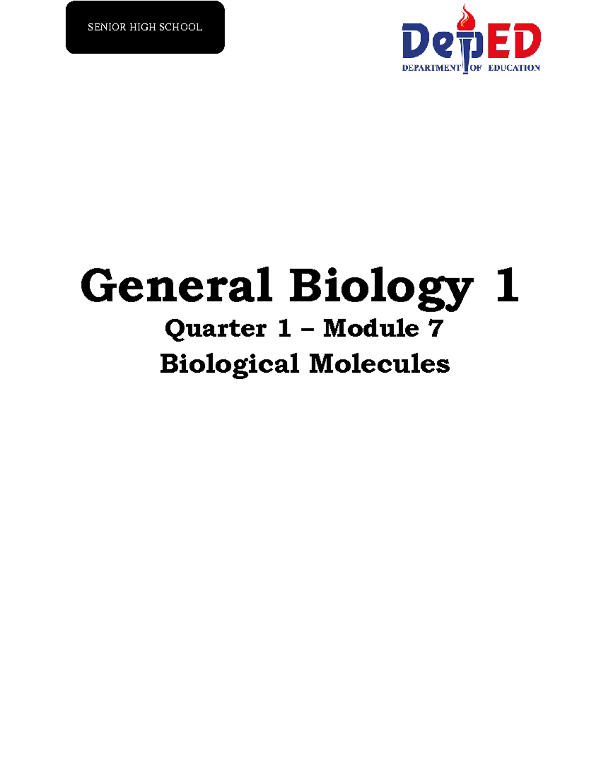 7 Q1 Biology 1 - General Biology 1 Quarter 1 – Module 7 Biological ...