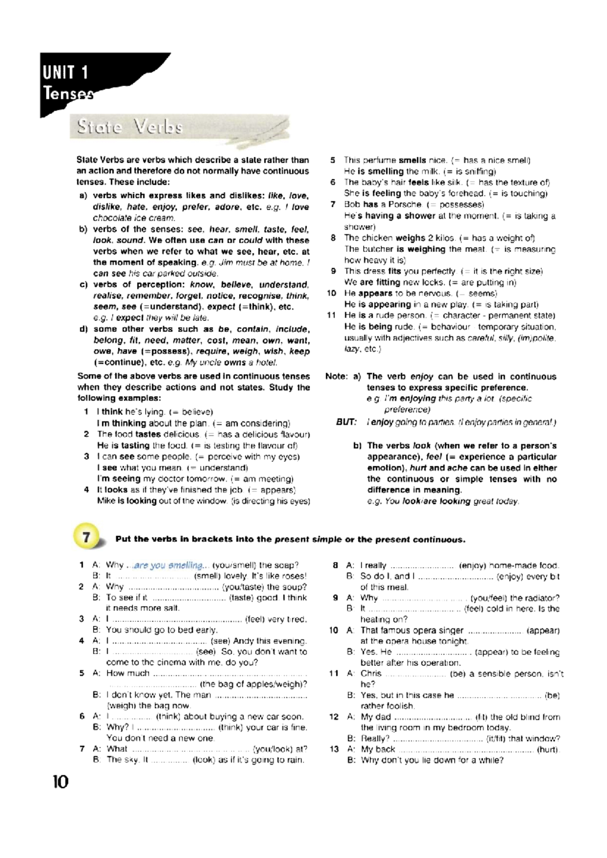 State Verbs: Understanding Tenses and Usage (Unit 1) - Studocu